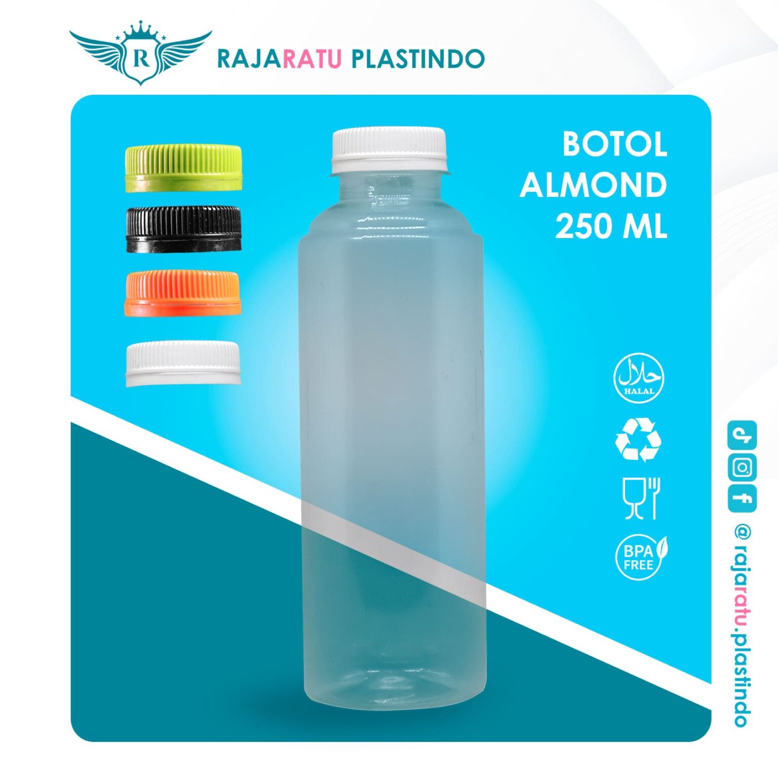Botol Almond 250 ml + Setcap Putih - rajaratuplastindo.com
